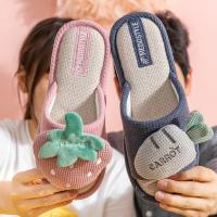 China Linen Fabric Slippers Women Autumn Winter Home Couple Cartoon Cute Fruit Indoor Non-Slip House Men Spring Summer for sale