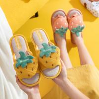 China Linen Fabric Slippers Women Autumn Winter Home Couple Cartoon Cute Fruit Indoor Non-Slip House Men Spring Summer for sale
