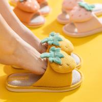 China Linen Fabric Slippers Women Autumn Winter Home Couple Cartoon Cute Fruit Indoor Non-Slip House Men Spring Summer for sale