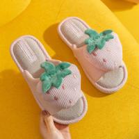 China Linen Fabric Slippers Women Autumn Winter Home Couple Cartoon Cute Fruit Indoor Non-Slip House Men Spring Summer for sale