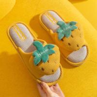 China Linen Fabric Slippers Women Autumn Winter Home Couple Cartoon Cute Fruit Indoor Non-Slip House Men Spring Summer for sale