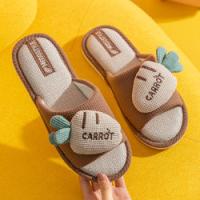 China Linen Fabric Slippers Women Autumn Winter Home Couple Cartoon Cute Fruit Indoor Non-Slip House Men Spring Summer for sale