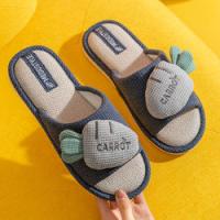 China Linen Fabric Slippers Women Autumn Winter Home Couple Cartoon Cute Fruit Indoor Non-Slip House Men Spring Summer for sale