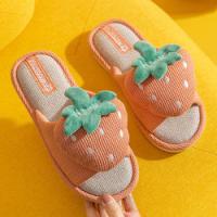 China Linen Fabric Slippers Women Autumn Winter Home Couple Cartoon Cute Fruit Indoor Non-Slip House Men Spring Summer for sale