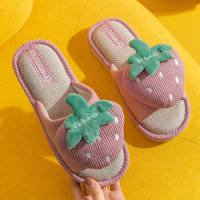 China Linen Fabric Slippers Women Autumn Winter Home Couple Cartoon Cute Fruit Indoor Non-Slip House Men Spring Summer for sale