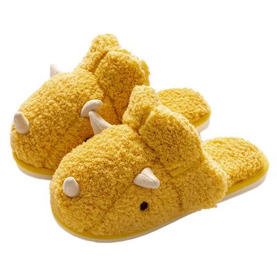 China Cartoon Triceratops Slippers Winter Couple Style Indoor Plush Warm Soft Bottom Home Indoor women closed shoes for sale