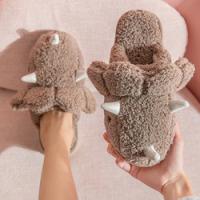 China Cartoon Triceratops Slippers Winter Couple Style Indoor Plush Warm Soft Bottom Home Indoor women closed shoes for sale