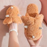 China Cartoon Triceratops Slippers Winter Couple Style Indoor Plush Warm Soft Bottom Home Indoor women closed shoes for sale