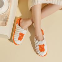 China Cute fashion solid color warm home indoor shoes soft plush PVC material anti-slip slippers autumn winter for sale