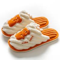 China Cute fashion solid color warm home indoor shoes soft plush PVC material anti-slip slippers autumn winter for sale