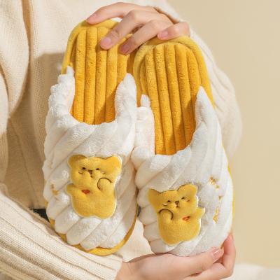 China Fashion Trend custom cute cartoon bear shape women winter slippers delicate plush cheap bedroom shoes with best price for sale