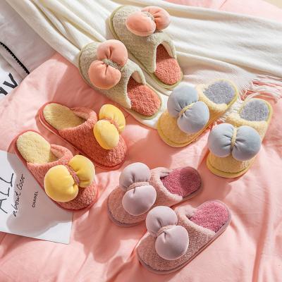 China High quality custom home closed toe slipper ladies cartoon bowknot indoor anti-slip bedroom shoes winter for sale