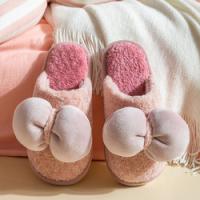 China High quality custom home closed toe slipper ladies cartoon bowknot indoor anti-slip bedroom shoes winter for sale