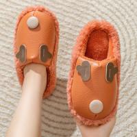 China Women autumn winter 2021 new design waterproof PU vamp household shoes warm delicate plush lining couple slippers for sale