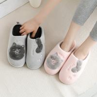 China 2021 new design cute cat slippers female winter warm cartoon couple thick bottom non-slip home indoor shoes for sale