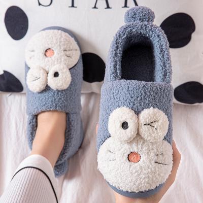 China Couple Autumn winter cute Cartoon Doraemon Shape slippers women soft warm plush home indoor shoes for sale