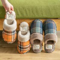 China Autumn and winter fashion plaid slippers soft warm plush PVC material sole bedroom shoes in stock for sale
