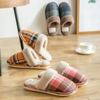 China Autumn and winter fashion plaid slippers soft warm plush PVC material sole bedroom shoes in stock for sale
