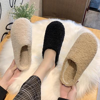 China 2021 Newest design women fluffy slippers faux fur shoes slides sandals winter fall solid color plush sandal in stock for sale