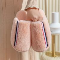 China Winter 2021 new fashion stripe patterns slippers warm soft plush thick-soled home indoor shoes women for sale