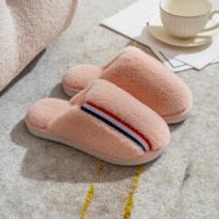 China Winter 2021 new fashion stripe patterns slippers warm soft plush thick-soled home indoor shoes women for sale