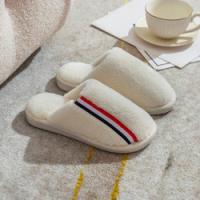 China Winter 2021 new fashion stripe patterns slippers warm soft plush thick-soled home indoor shoes women for sale