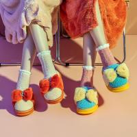 China New Design Cute Bow Slippers Women Winter Home Thick Bottom Warn Non-Slip Couple Style Plush Indoor Cartoon Men for sale