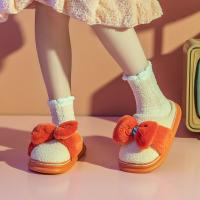 China New Design Cute Bow Slippers Women Winter Home Thick Bottom Warn Non-Slip Couple Style Plush Indoor Cartoon Men for sale