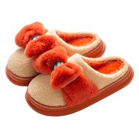 China New Design Cute Bow Slippers Women Winter Home Thick Bottom Warn Non-Slip Couple Style Plush Indoor Cartoon Men for sale
