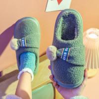 China New Design Cute Bow Slippers Women Winter Home Thick Bottom Warn Non-Slip Couple Style Plush Indoor Cartoon Men for sale