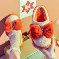 China New Design Cute Bow Slippers Women Winter Home Thick Bottom Warn Non-Slip Couple Style Plush Indoor Cartoon Men for sale