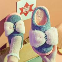 China New Design Cute Bow Slippers Women Winter Home Thick Bottom Warn Non-Slip Couple Style Plush Indoor Cartoon Men for sale