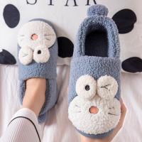 China Men Autumn Winter Closed Toe Plush Warm Home Indoor Slippers Women Cartoon Doraemon Shape TPR Non-Slip House Shoes for sale