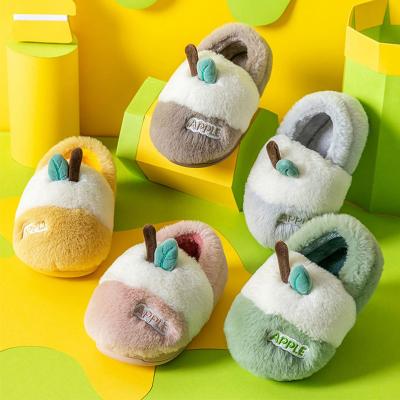 China Custom Children Slippers Girls Autumn Winter Home Indoor Shoes Boys Warm Non-Slip Cartoon Apple Shape Baby Slippers for sale