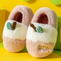 China Custom Children Slippers Girls Autumn Winter Home Indoor Shoes Boys Warm Non-Slip Cartoon Apple Shape Baby Slippers for sale