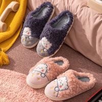 China New winter Cute Sleeping Bear Shape Thick Bottom Home Indoor Slippers Women Plush Warm Non-Slip garden shoes for sale
