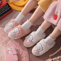 China New winter Cute Sleeping Bear Shape Thick Bottom Home Indoor Slippers Women Plush Warm Non-Slip garden shoes for sale