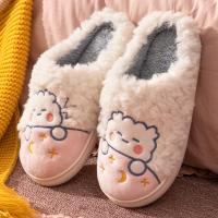China New winter Cute Sleeping Bear Shape Thick Bottom Home Indoor Slippers Women Plush Warm Non-Slip garden shoes for sale