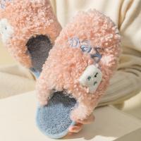 China Women New Design Cute Bear Shape Home Indoor Slippers Non-Slip hick sole Men Cheap Winter Warm House Shoes for sale