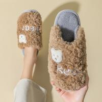 China Women New Design Cute Bear Shape Home Indoor Slippers Non-Slip hick sole Men Cheap Winter Warm House Shoes for sale