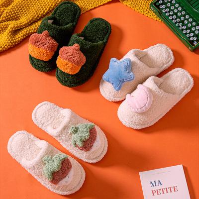China Winter Christmas Home Indoor Slippers Cartoon Cute Plush Warm Non-Slip House Shoes Pinecone Moon Star ladies closed shoes for sale