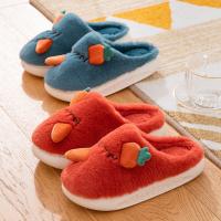 China New Design Carrot Shape Thick Bottom Plush house indoor bedroom Slippers Couple Style Non-Slip Women Winter Warm Shoes for sale