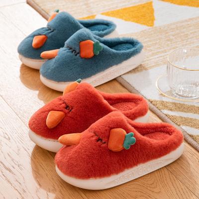 China New Design Carrot Shape Thick Bottom Plush house indoor bedroom Slippers Couple Style Non-Slip Women Winter Warm Shoes for sale