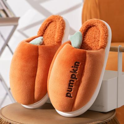 China New Design Cartoon Cute Pumpkin Shape Home Slippers Ladies Plush Warm Comfort Non-Slip Student Dormitory Shoes for sale