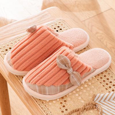 China New Design Simple Style Couple Cute Bow Home Indoor Slippers Women Plush Warm Men Comfort Non-Slip home Shoes for sale