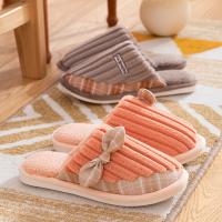 China New Design Simple Style Couple Cute Bow Home Indoor Slippers Women Plush Warm Men Comfort Non-Slip home Shoes for sale