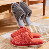 China New Design Simple Style Couple Cute Bow Home Indoor Slippers Women Plush Warm Men Comfort Non-Slip home Shoes for sale