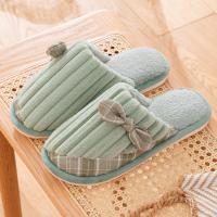 China New Design Simple Style Couple Cute Bow Home Indoor Slippers Women Plush Warm Men Comfort Non-Slip home Shoes for sale