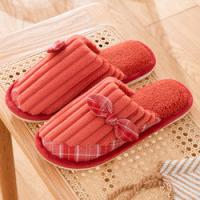 China New Design Simple Style Couple Cute Bow Home Indoor Slippers Women Plush Warm Men Comfort Non-Slip home Shoes for sale