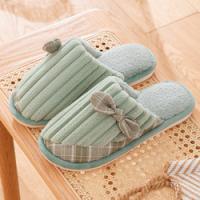 China New Design Simple Style Couple Cute Bow Home Indoor Slippers Women Plush Warm Men Comfort Non-Slip home Shoes for sale